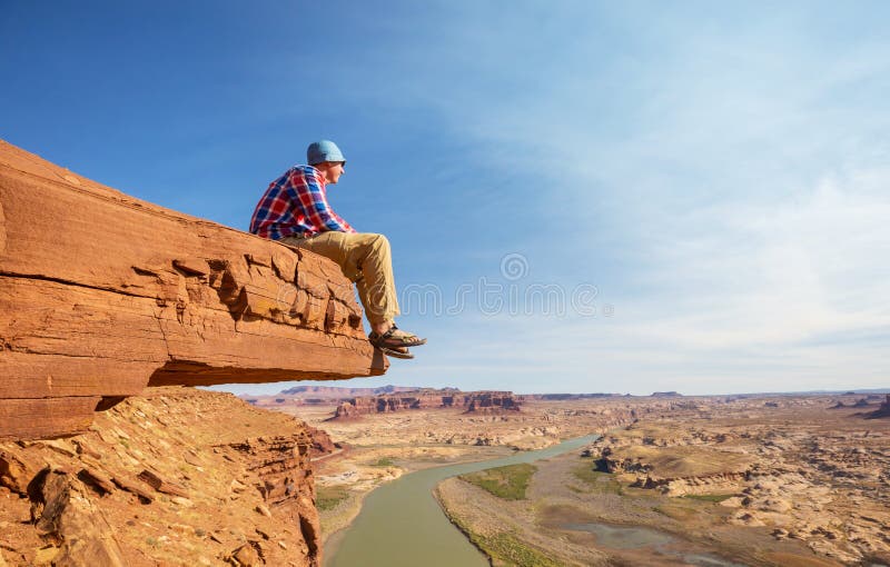 Man on the cliff stock image. Image of trekking, cliff - 92436995