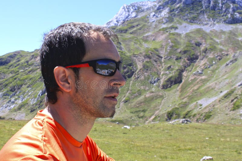 Man in the Mountains Looking To the Landscape Stock Image - Image of ...