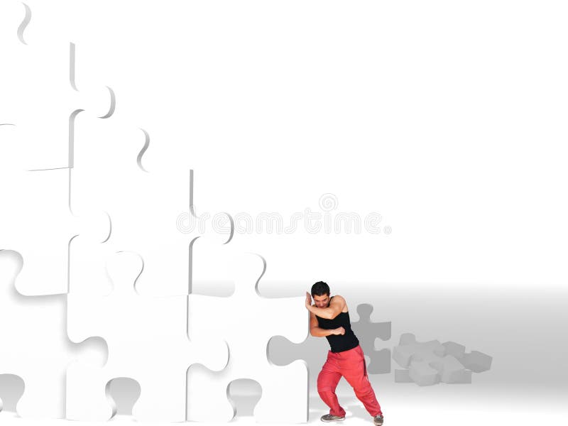 Man Moving Big Puzzle Pieces Stock Photo - Image of building, implement ...