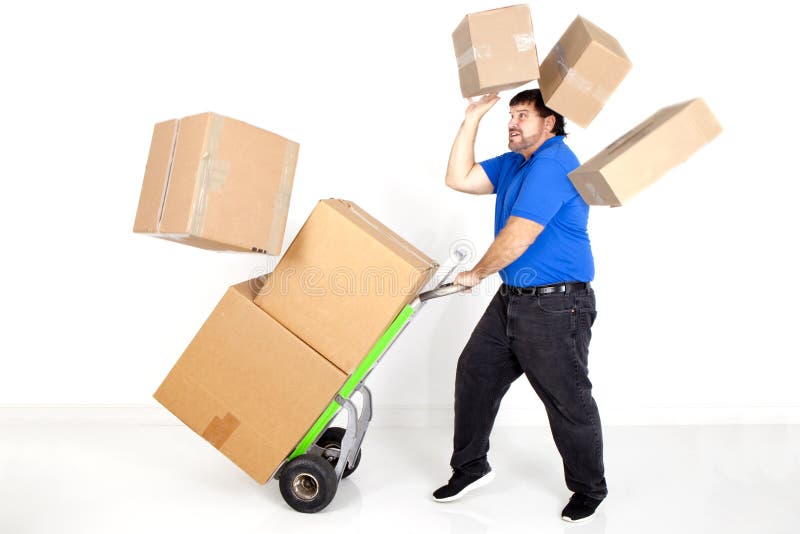 Man Moving Boxs with a Hand Truck. Stock Image - Image of interior ...