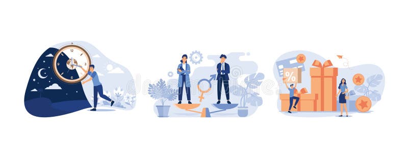 Man Moving Clock Arrows and Managing Time, Gender Equality Concept, E ...