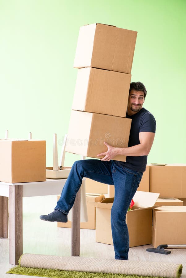 The Man Moving House with Boxes Stock Image - Image of mortgage ...