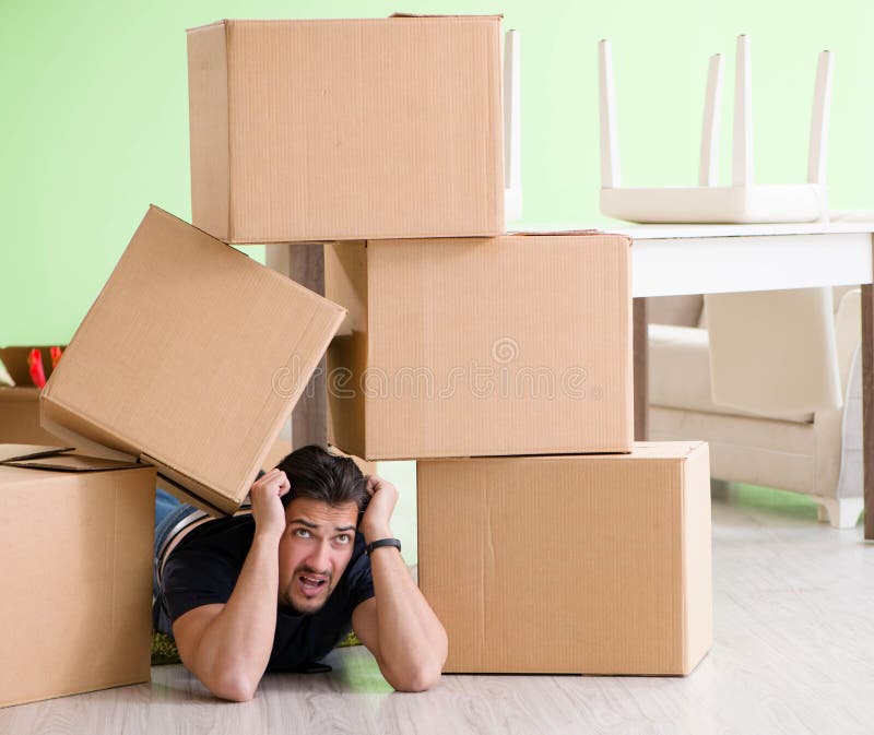 Man Moving House with Boxes Stock Photo - Image of effects, delivery ...