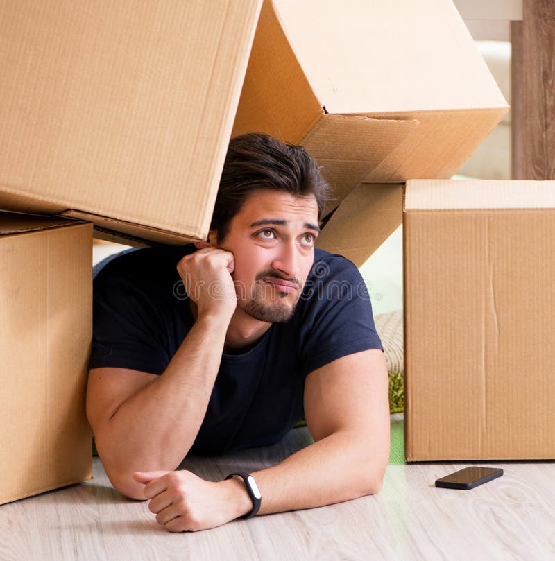 Man Moving House with Boxes Stock Image - Image of delivery, logistics ...