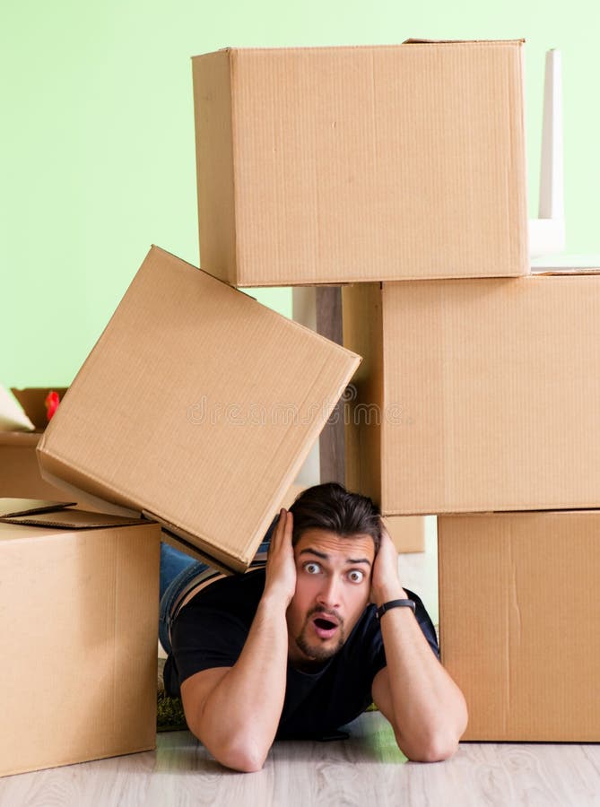 Man Moving House with Boxes Stock Image - Image of delivery, relocating ...