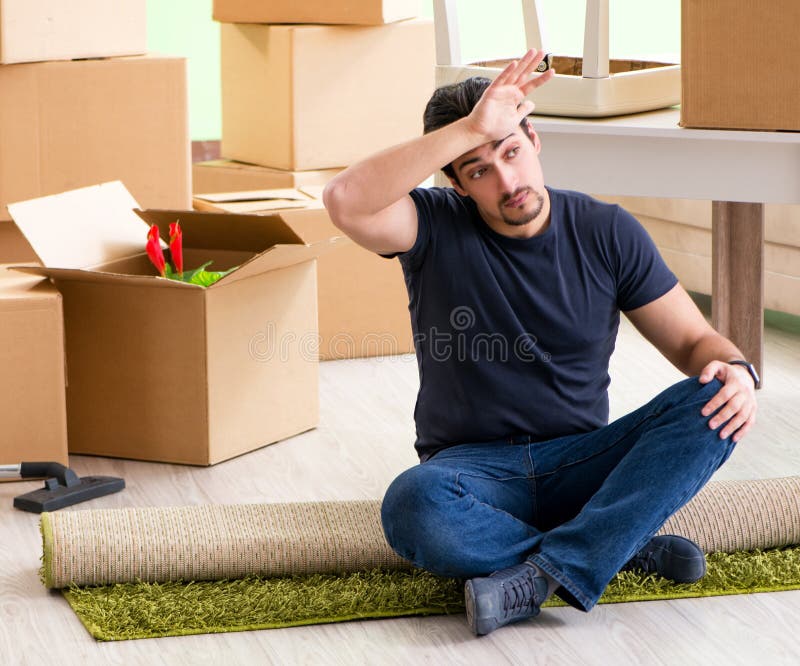 Man Moving House and Relocating with Fragile Items Stock Image - Image ...