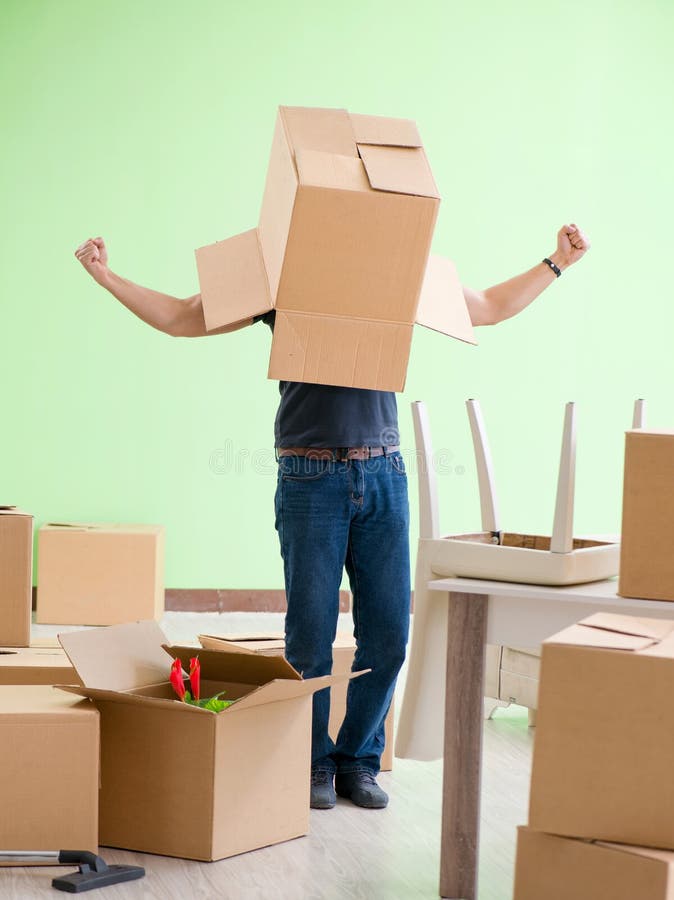 Man Moving House with Boxes Stock Image - Image of delivery, carton ...