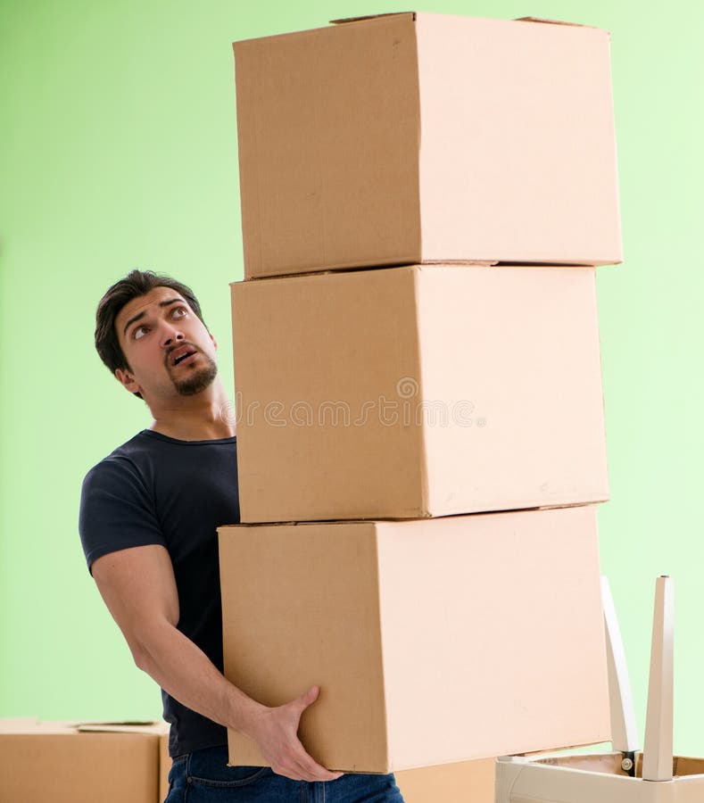 Man Moving House with Boxes Stock Photo - Image of package, boxes ...