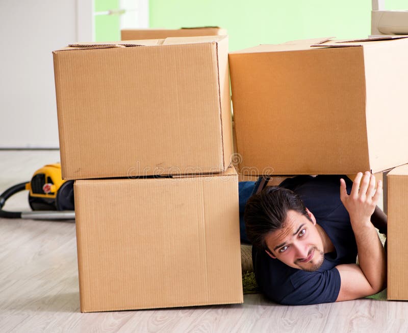 Man Moving House with Boxes Stock Image - Image of movers, household ...