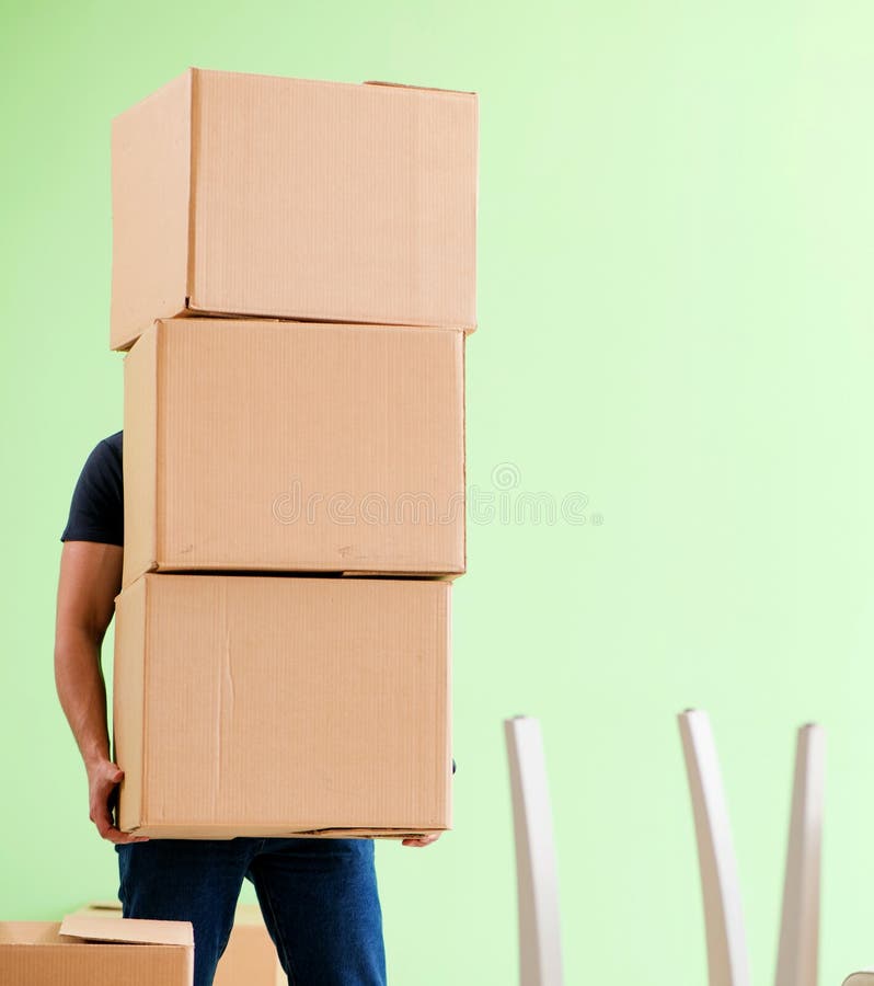 Man Moving House with Boxes Stock Image - Image of house, male: 219489579