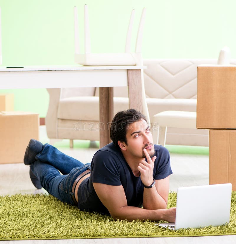 Man Moving House with Boxes Stock Photo - Image of delivering, cargo ...