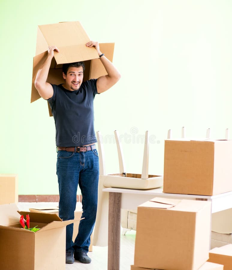 Man Moving House with Boxes Stock Image - Image of delivering, effects ...