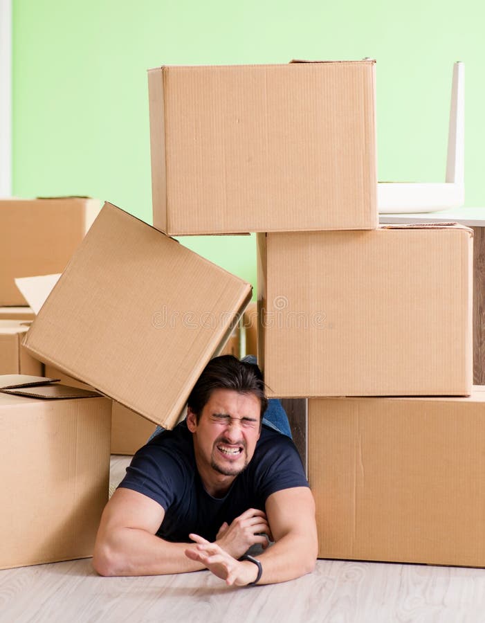 Man Moving House with Boxes Stock Image - Image of boxes, parcel: 234543389