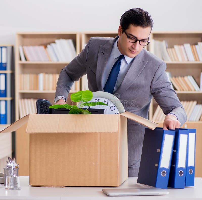 Man Moving Office with Box and His Belongings Stock Image - Image of ...