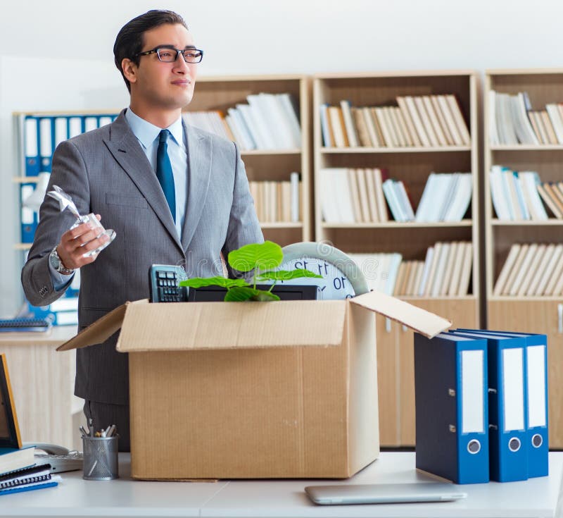 Man Moving Office with Box and His Belongings Stock Image - Image of ...