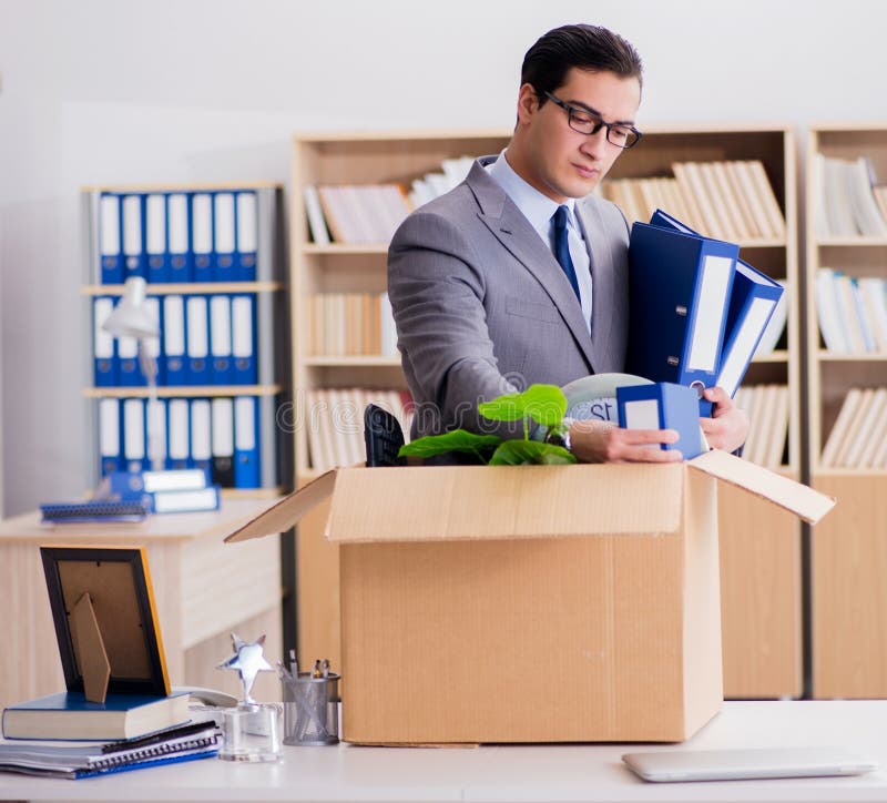 Man Moving Office with Box and His Belongings Stock Image - Image of ...