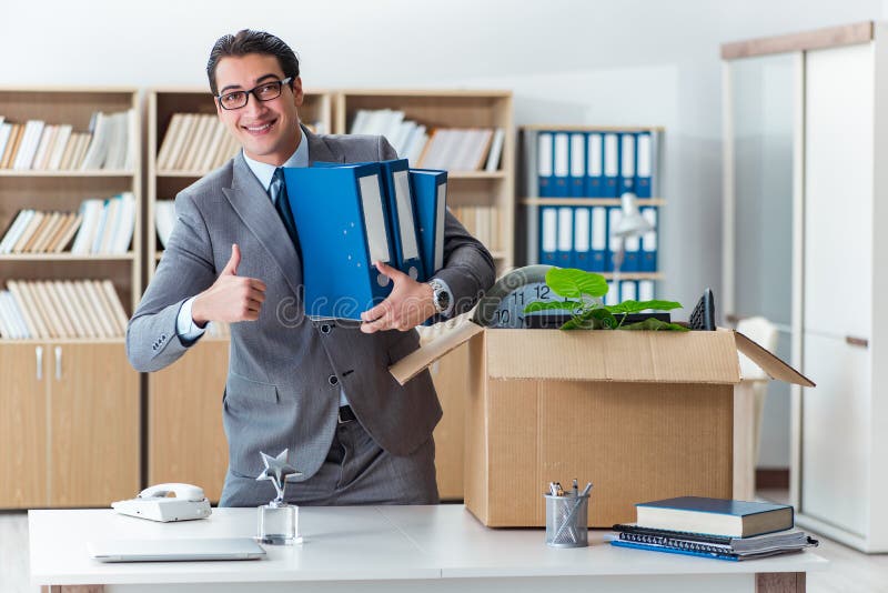 The Man Moving Office with Box and His Belongings Stock Photo - Image ...
