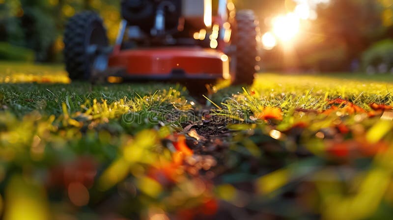 Man mowing the lawn stock illustration. Illustration of landscape ...