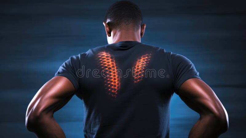 A Man is a Muscular Athlete with Back Pain Standing with His Back Stock ...