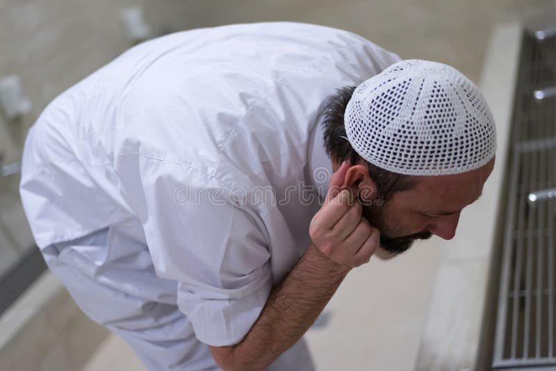 Man Muslim Perform Ablution or Wudu at the Mosque. Washing before Pray ...