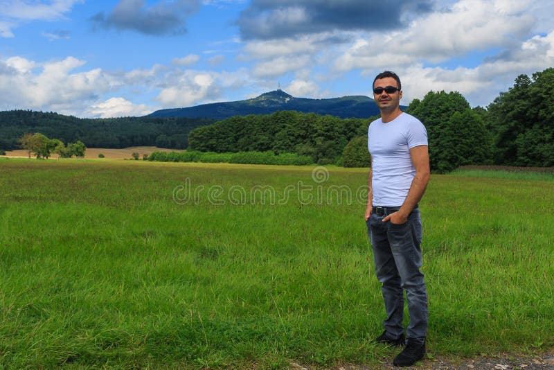 Man in nature stock photo. Image of sunny, background - 99640944