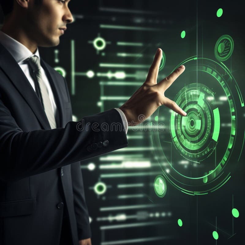 Man Navigates Complex Options on a Futuristic, High-tech Interface ...