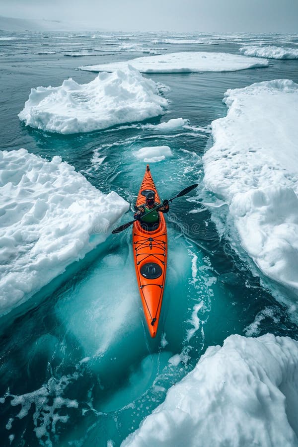 Man Navigating in the Sea with His Kayak Stock Illustration ...