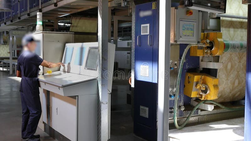 Production of Wallpaper, a Roll of Wallpaper on a Conveyor Line, the ...
