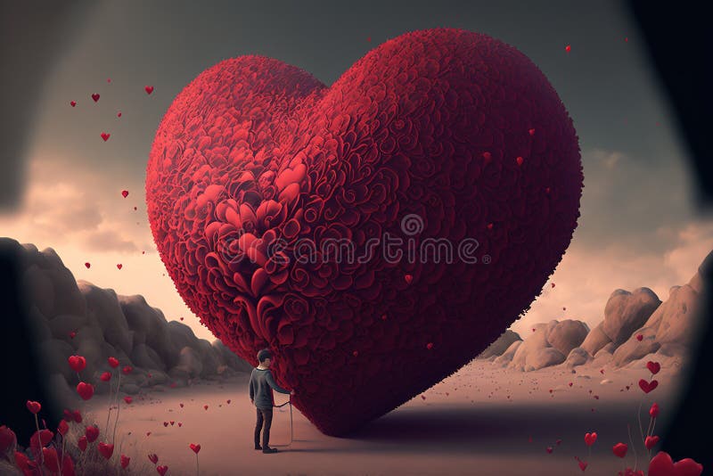 Man near a Giant Heart stock illustration. Illustration of circle ...