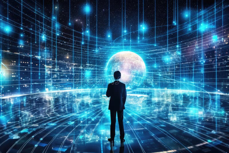 A Man Near an Interactive Globe. the Concept of 5G and Advanced ...