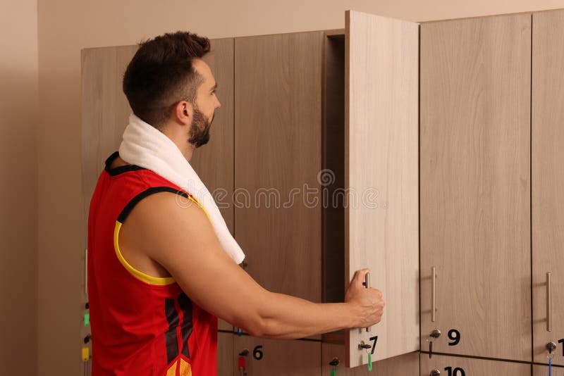 Handsome Man Near Open Locker in Changing Room Stock Image - Image of ...