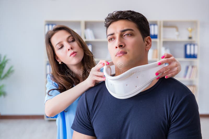 The Man with Neck Injury Visiting Doctor for Check-up Stock Image ...