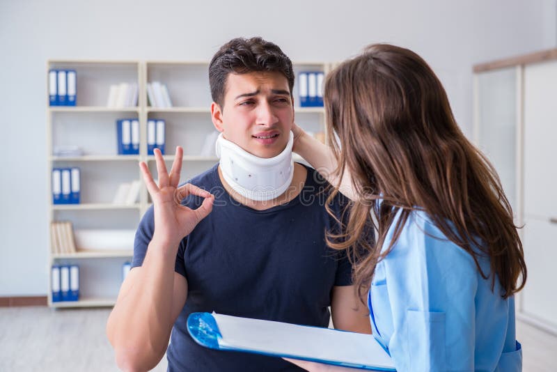 The Man with Neck Injury Visiting Doctor for Check-up Stock Image ...