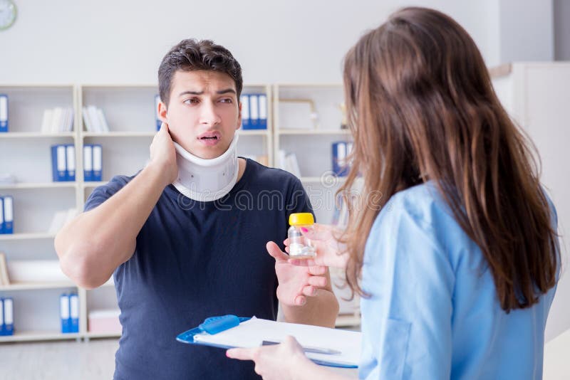 The Man with Neck Injury Visiting Doctor for Check-up Stock Image ...