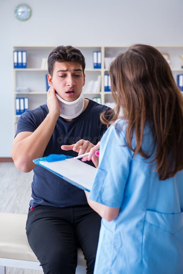 The Man with Neck Injury Visiting Doctor for Check-up Stock Photo ...