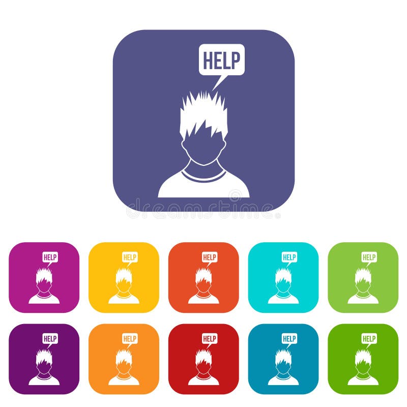 Man needs help icons set stock vector. Illustration of businessman ...