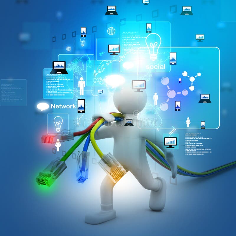 Man with network cables stock illustration. Illustration of concept ...
