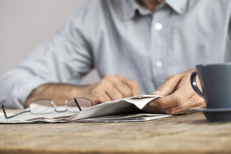 Man Newspaper Reading on Table Stock Photo - Image of finance ...