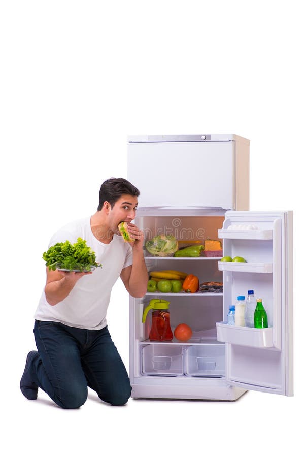 The Man Next To Fridge Full of Food Stock Photo - Image of appetite ...