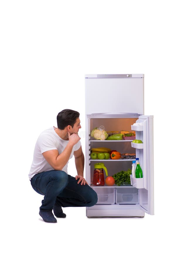 The Man Next To Fridge Full of Food Stock Image - Image of drink, fruit ...