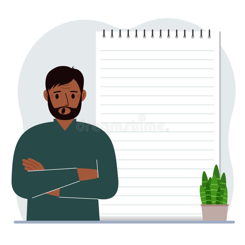 A Man Next To a Large Notepad or Large Notebook. the Concept of Filling ...