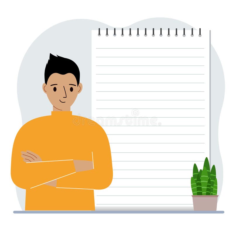 A Man Next To a Large Notepad or Large Notebook. the Concept of Filling ...