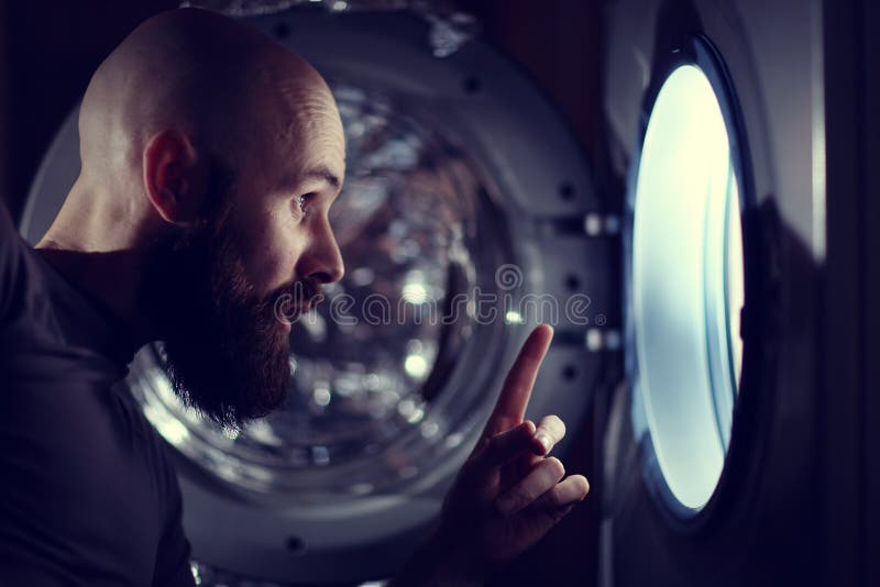 Man Next To Washing Machine Stock Image - Image of expression, next ...