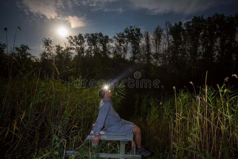 Man in night stock image. Image of scenery, moonnight - 196134877