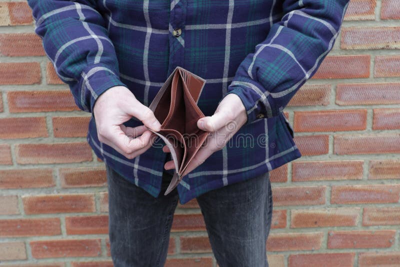 Man with No Money Showing Empty Wallet Stock Image - Image of empty ...