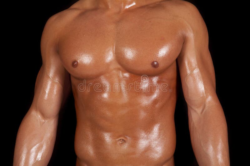 Man No Shirt Shiny Chest Close Stock Image - Image of active, pecks ...
