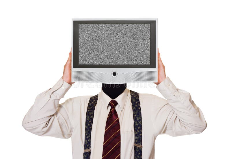 Man with Noisy Tv Screen for Head Stock Image - Image of isolated ...