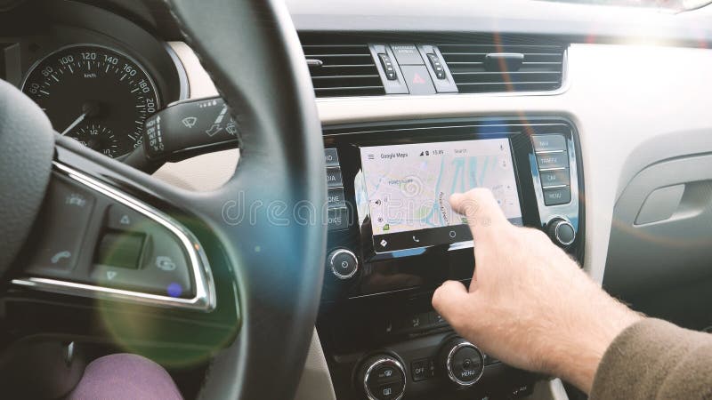 Man with Nokia 6 Smartphone Android Auto Dashboard Time Lapse Stock ...