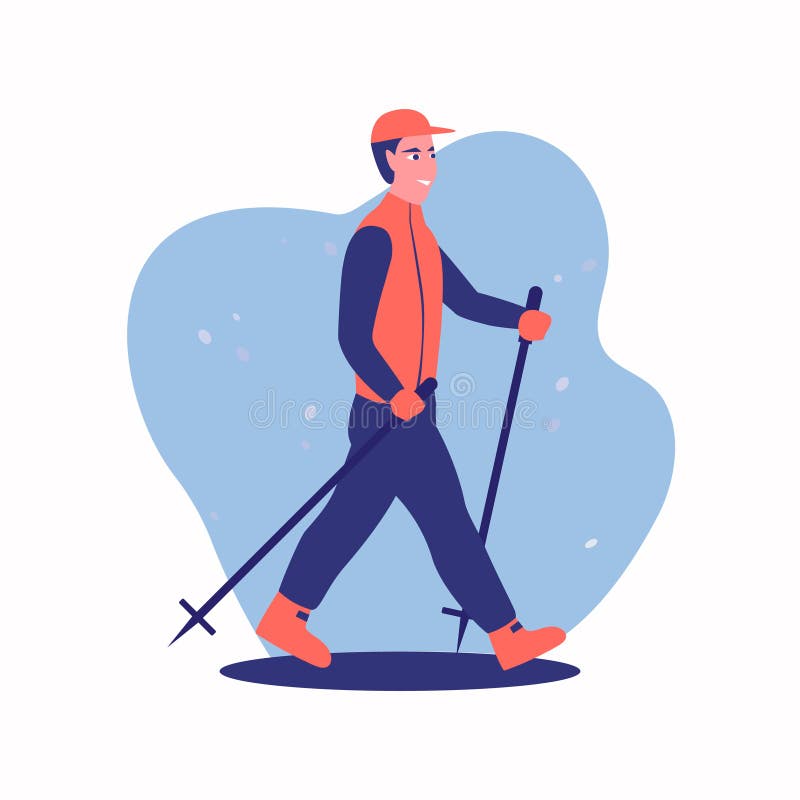 Man on Nordic Walk. Illustration of Nordic Walking Flat Vector Stock ...