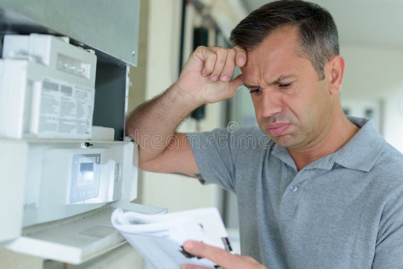 Man Not Sure about How To Make Work Machine Stock Image - Image of ...
